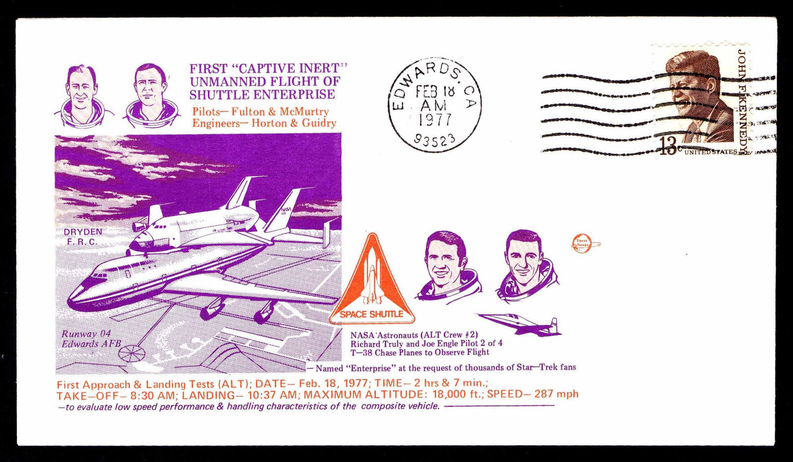 1977 First Captive Inert Unmanned Flight of Shuttle Enterprise (Esp ...