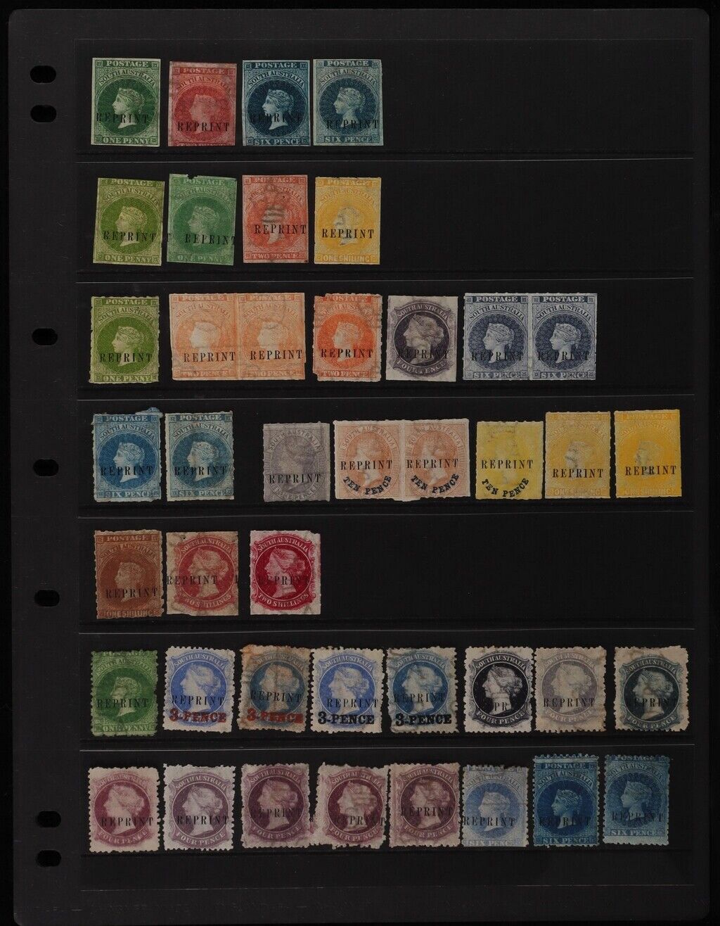 SOUTH AUSTRALIA 1855-89 REPRINT collection. SG cat £60,000+ for normals ...