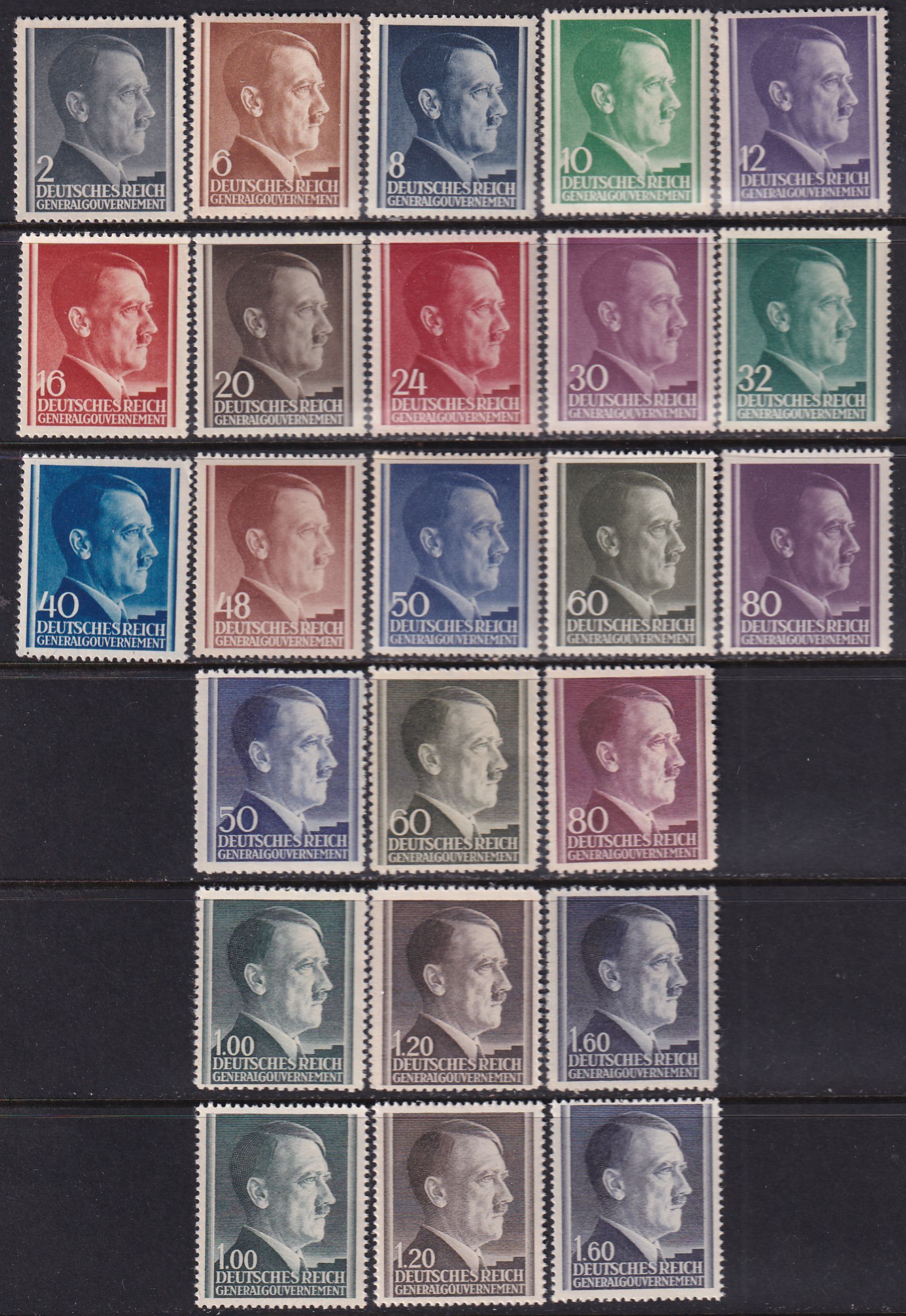 Poland 1941-4 Sc N76-96a Adolf Hitler Profile Portrait w perf Variety ...