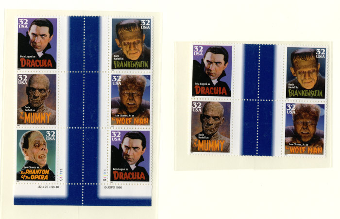 US #3168 - 71 Movie Monsters, FULL GUTTERS from press sheet, VF OG NH ...