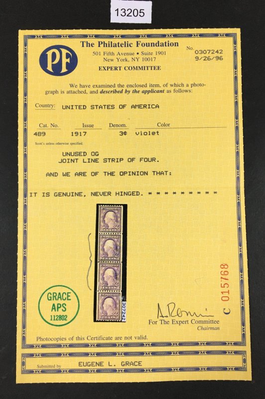 US Stamps # 489 Line Pair Mint OG NH VF/XF **Pf Cert** LOT #13205 ...