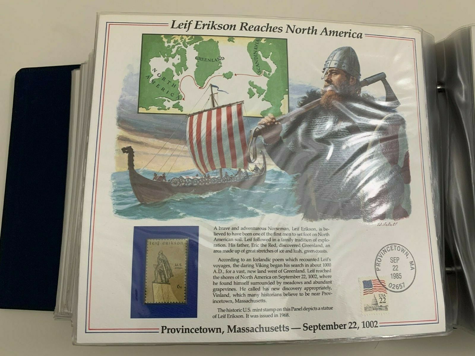 the history of American stamp panel: Leif Erikson reaches north America ...