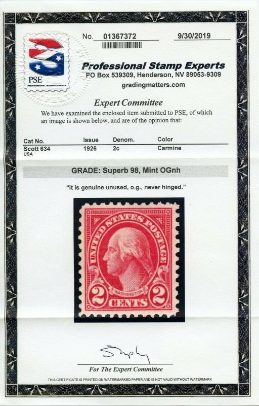 US SCOTT #634, Mint-Sup-OG-NH Graded 98 PSE Certificate SMQ $180 (DFP ...