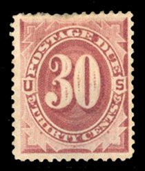 United States, Postage Dues #J27 Cat$575, 1891 30c bright claret ...