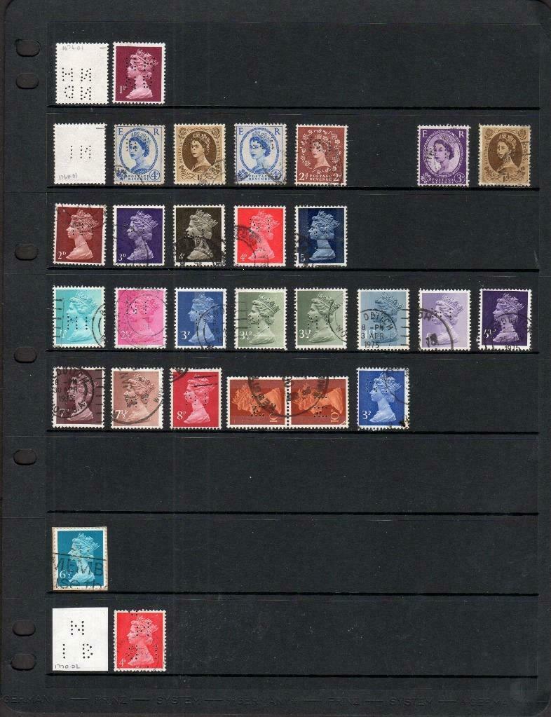 Collection of QE2 Perfins on Double-Sided Page (Pre-Decimal & Decimal ...