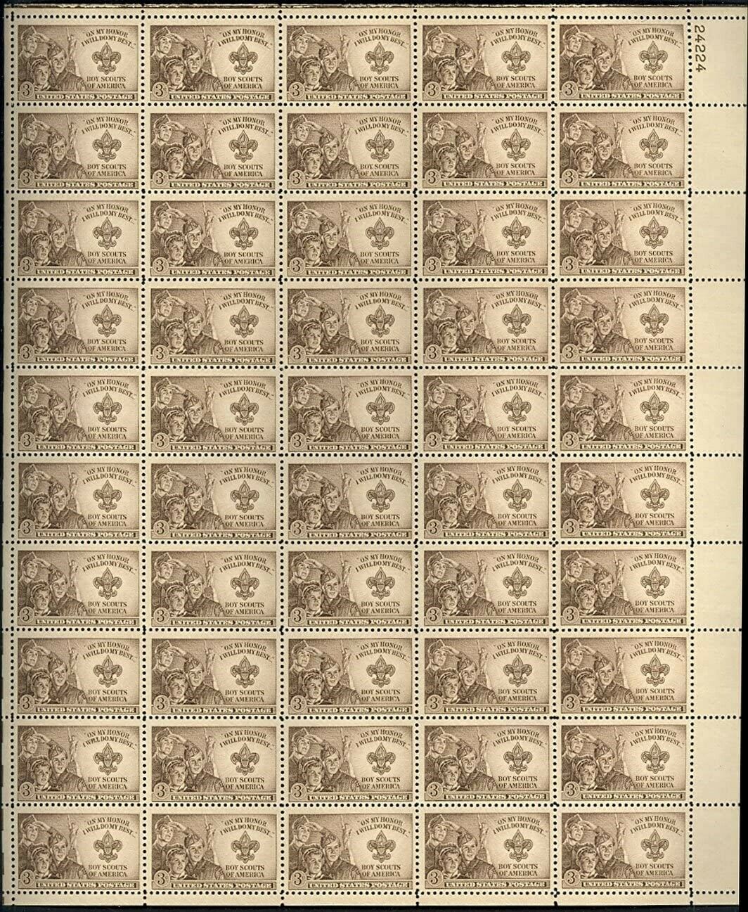 Boy Scout Badge Sheet of Fifty 3 Cent Vintage Postage Stamp Scott 995 ...