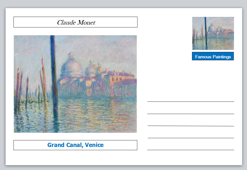 Famous Paintings - Grand Canal, Venice by Claude Monet postcard mint ...