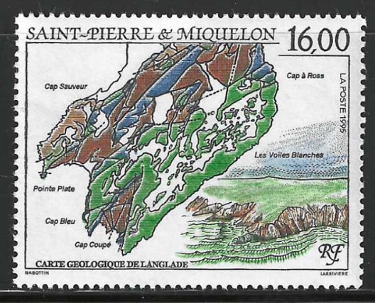 [S1243] St. Pierre & Miquelon Scott # 618 MNH 1995 Map of St. Pierre ...
