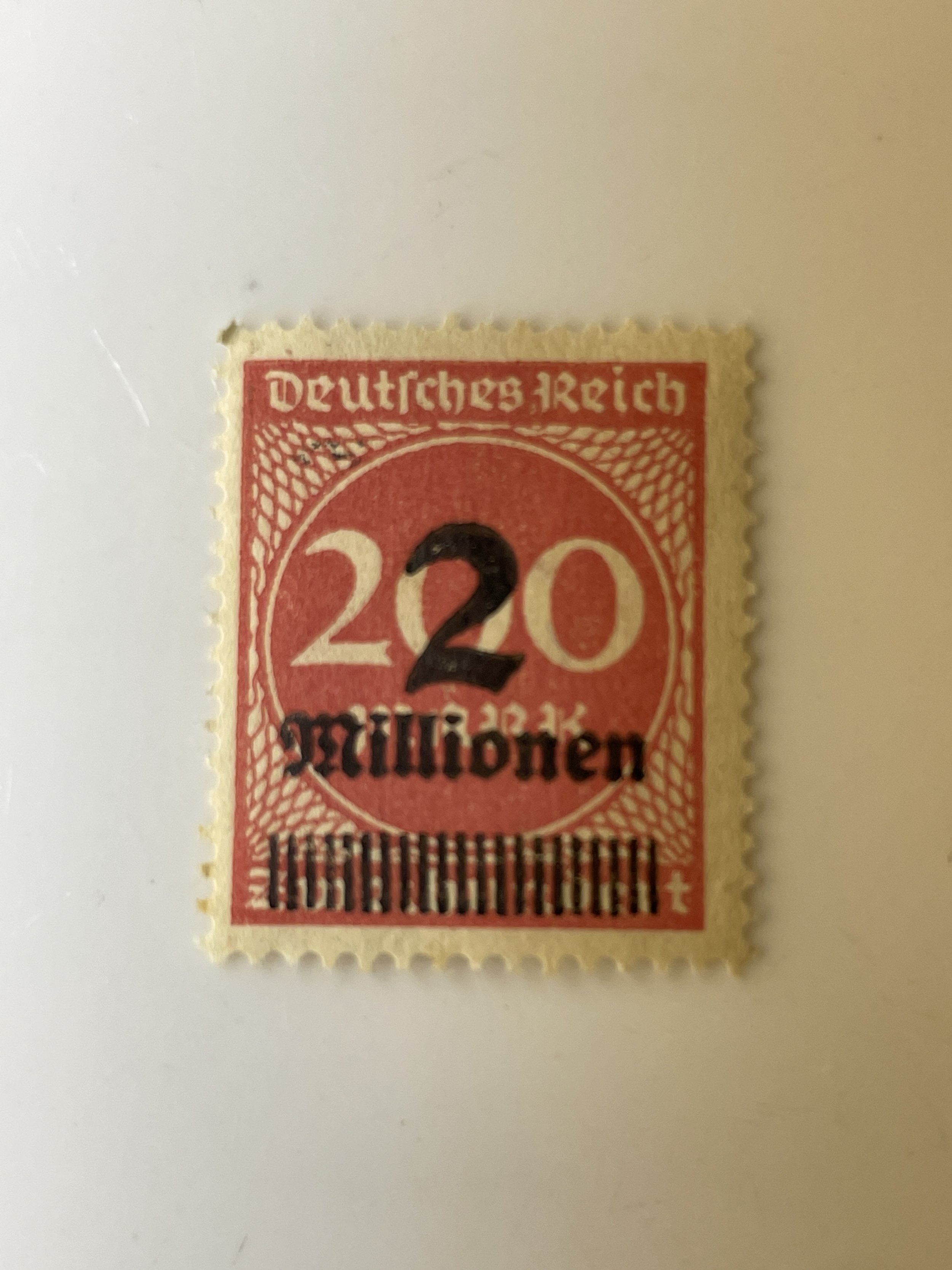 Weimar German Reich 1923 Stamp 2 Millionen Overprint 200 Mark Red ...