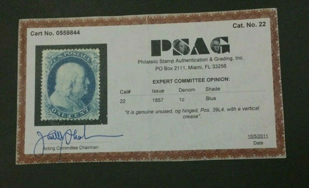 MOMEN: US STAMPS #22 MINT OG H PSAG CERT / HipStamp