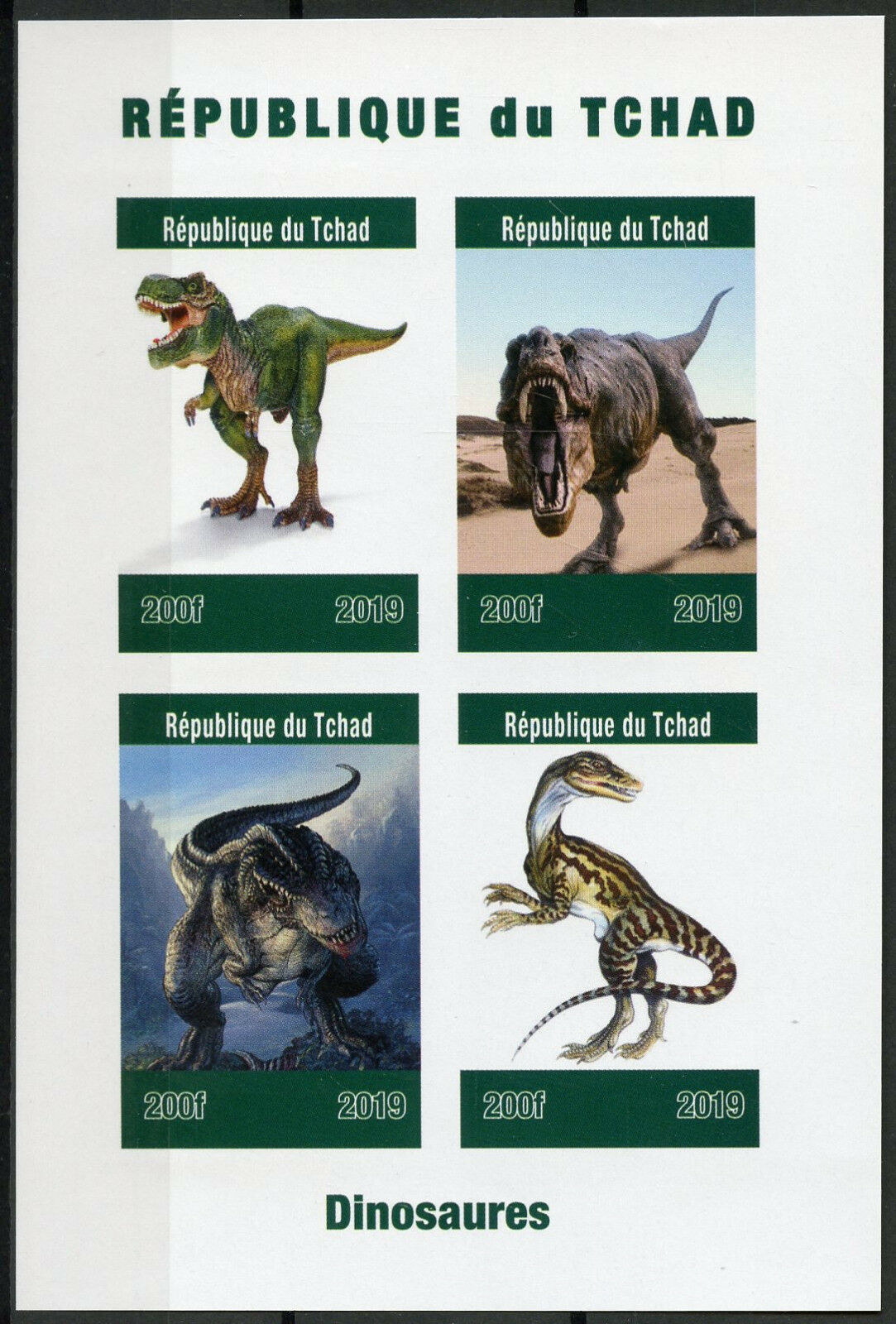 Chad 2019 MNH Dinosaurs T-Rex 4v IMPF M/S Dinosaures Prehistoric ...