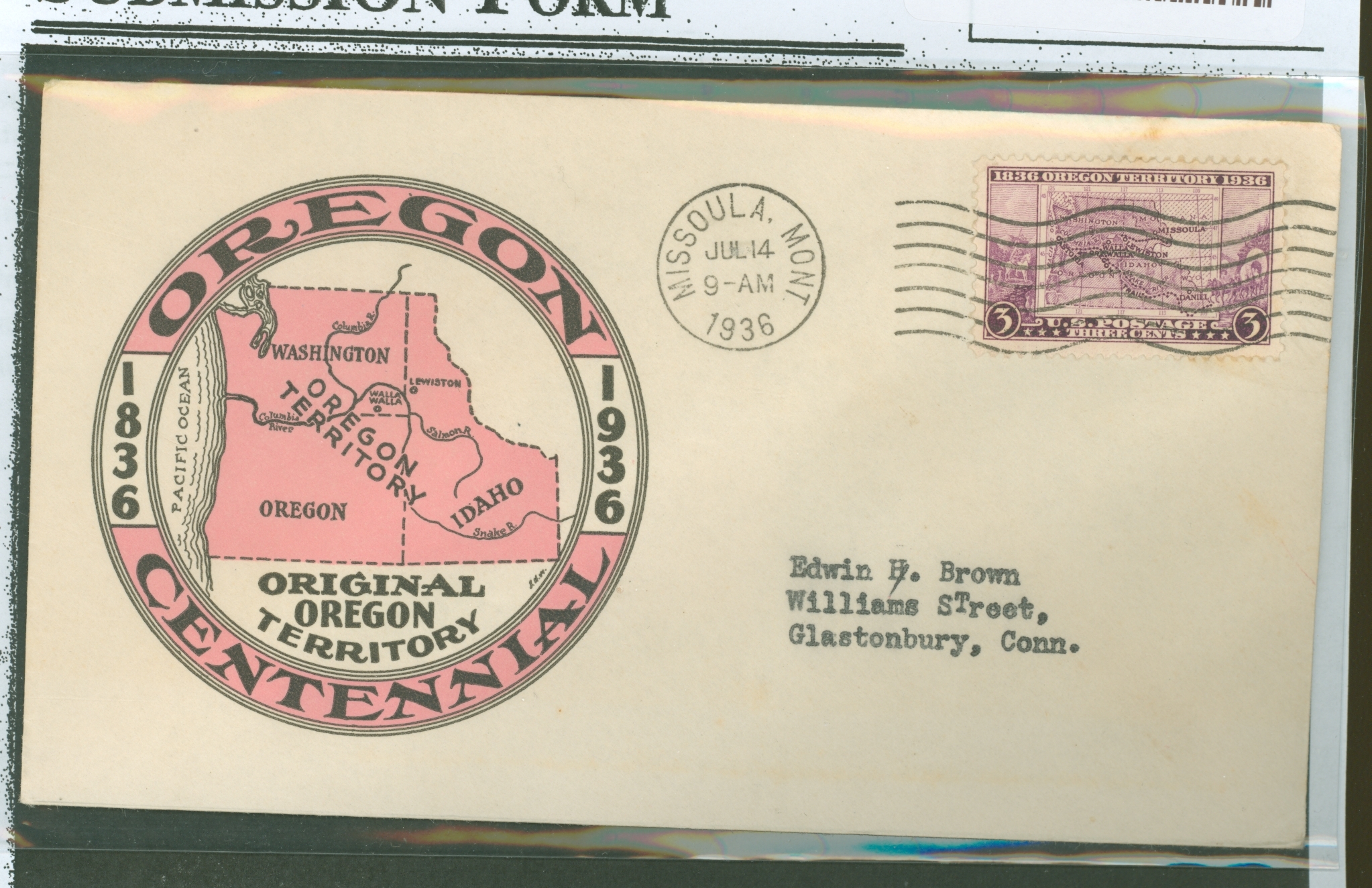 US 783 1936 Oregon Territory 100th anniv on an addressed (typed) FDC ...