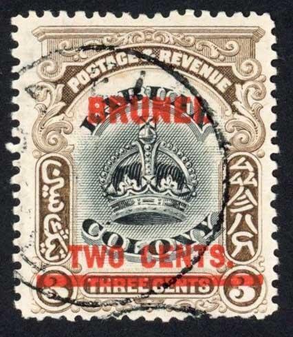Brunei SG12 2c on 3c Black and Sepia CDS used Cat 23 pounds | Middle ...