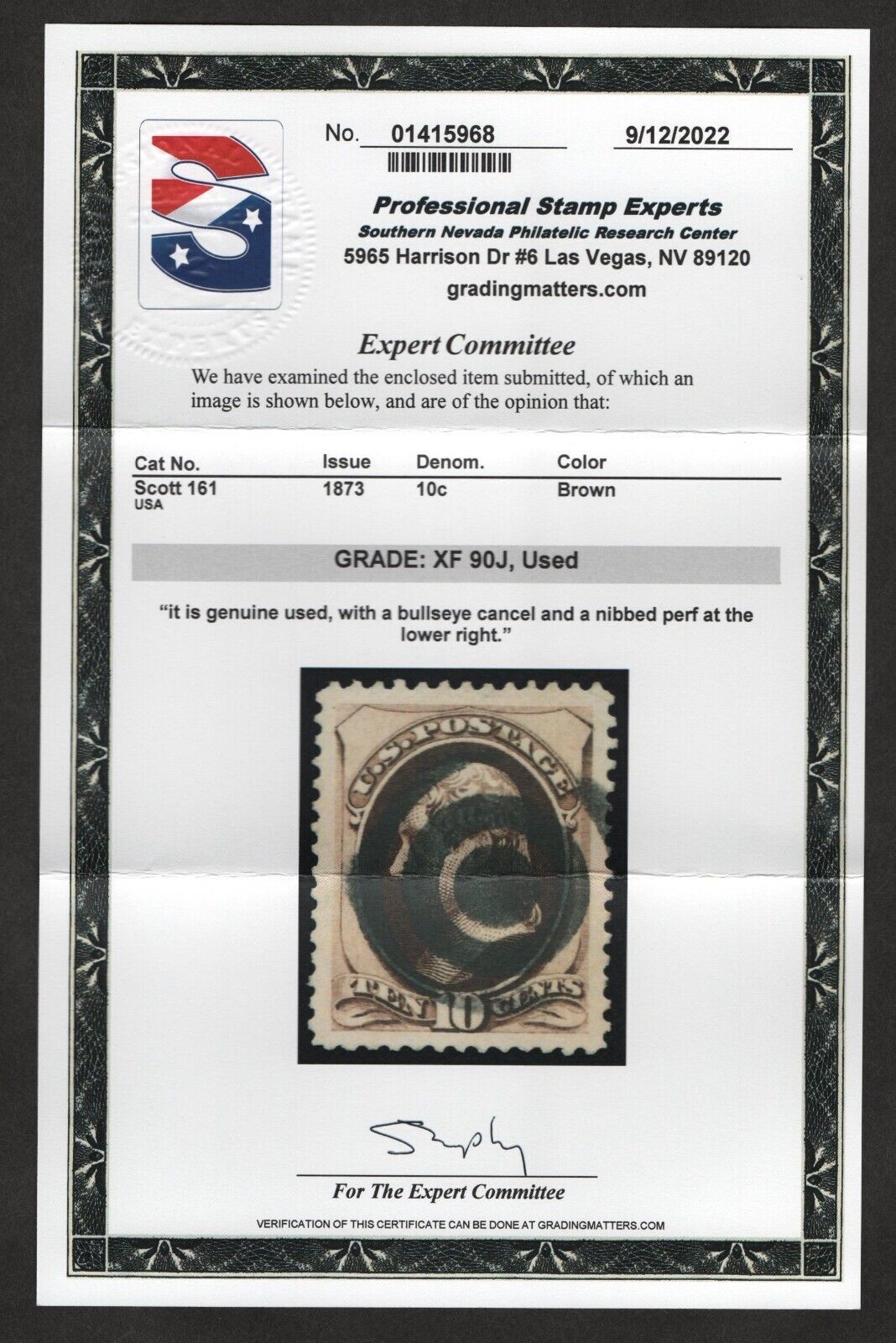 US Sc#161 used PSE Graded 90J Superb appearance SMQ $150 | United ...