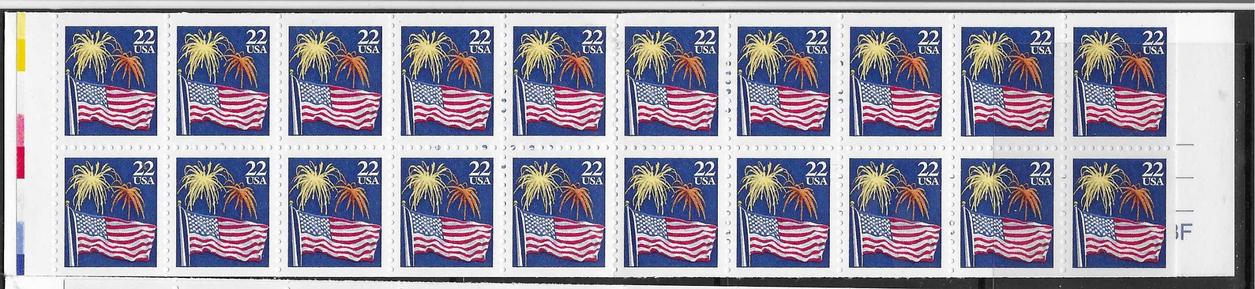 US#2276a $0.22 Flag with Fireworks booklet pane of 20 CV$9.00 | United ...