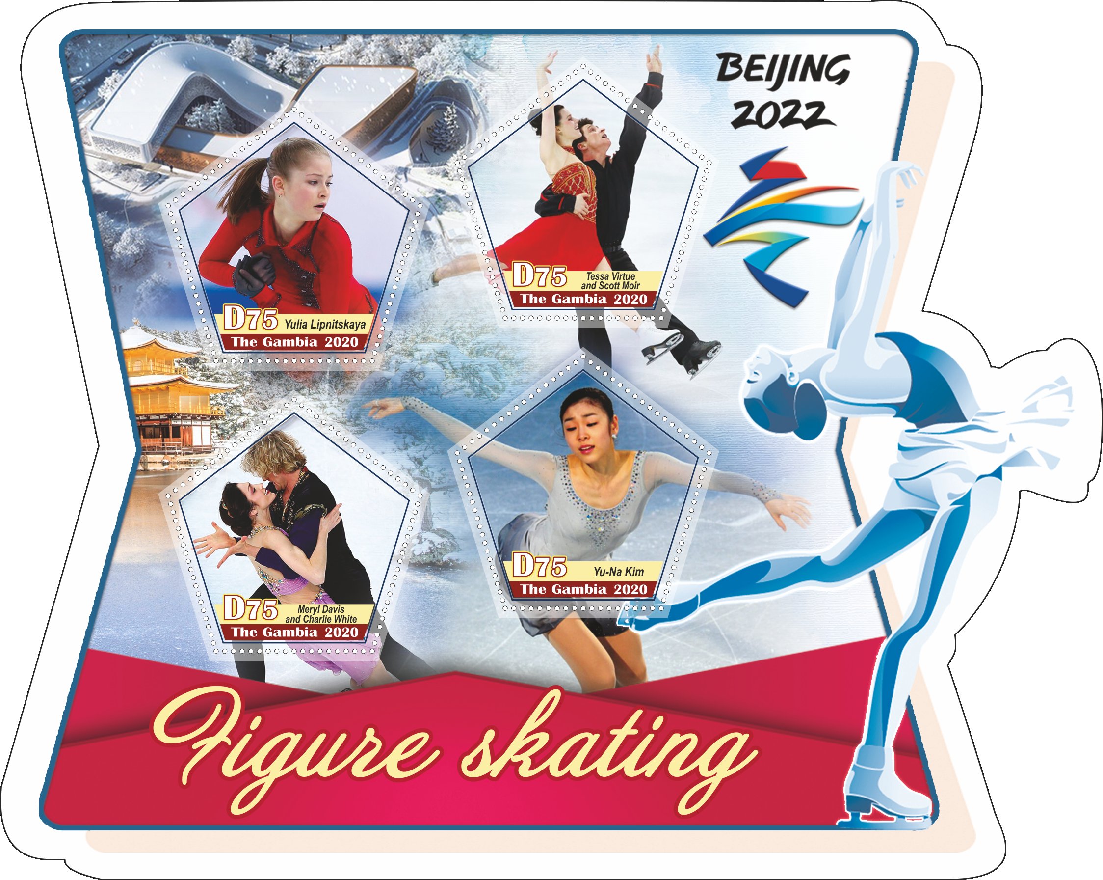 Stamps.Olympic Games 2022 Beijing 2020 year,Figure Scating 1+1 sheets ...