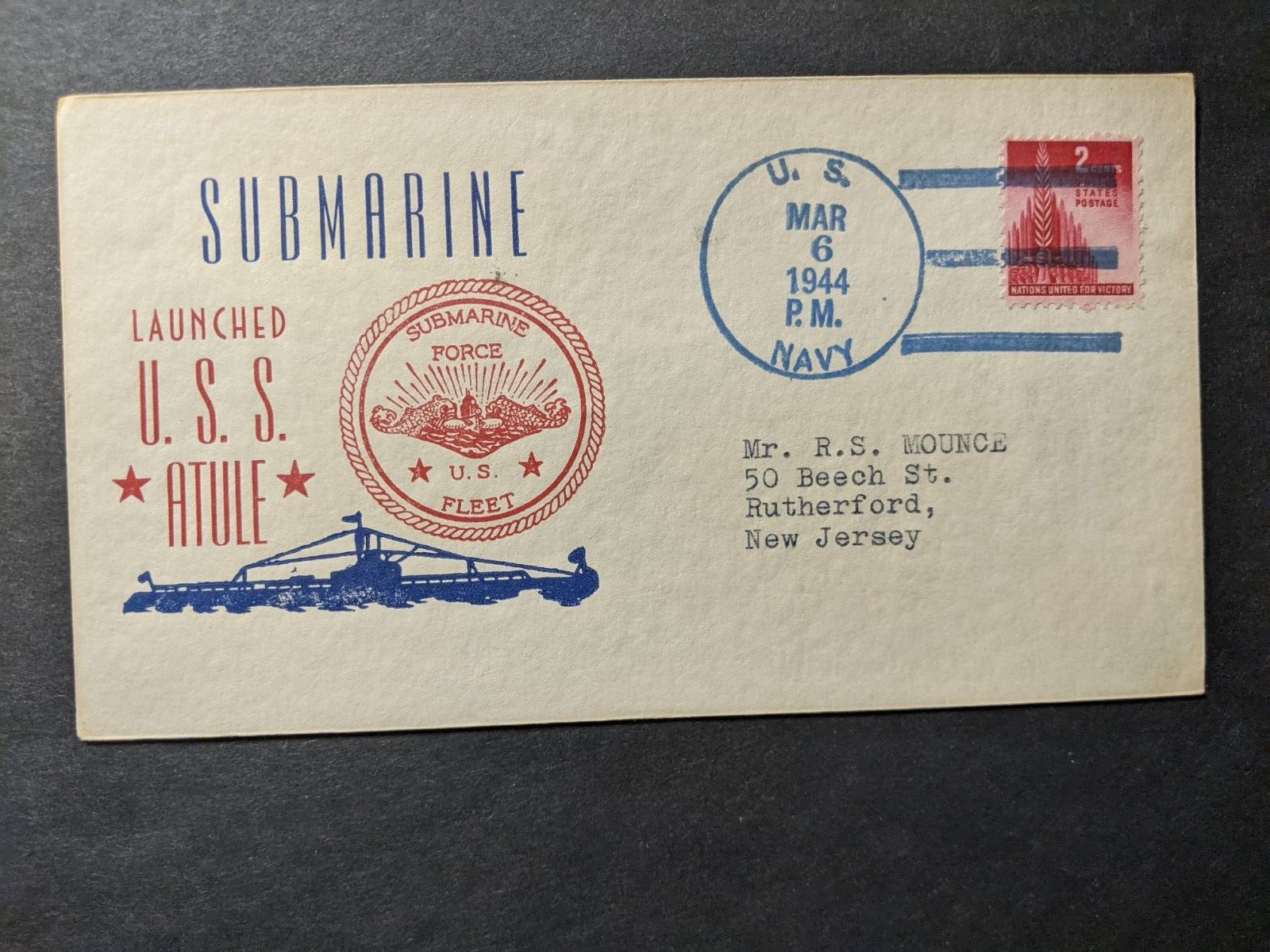 Submarine USS ATULE SS-403 Naval Cover 1944 WWII Launch Cachet | United ...