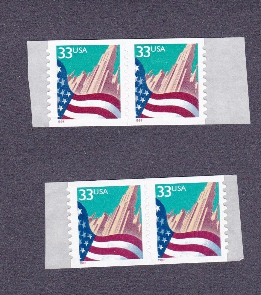Pair 33c Flag SA US #3281, 3281c Large Date/Small Date Lot (2) F-VF ...