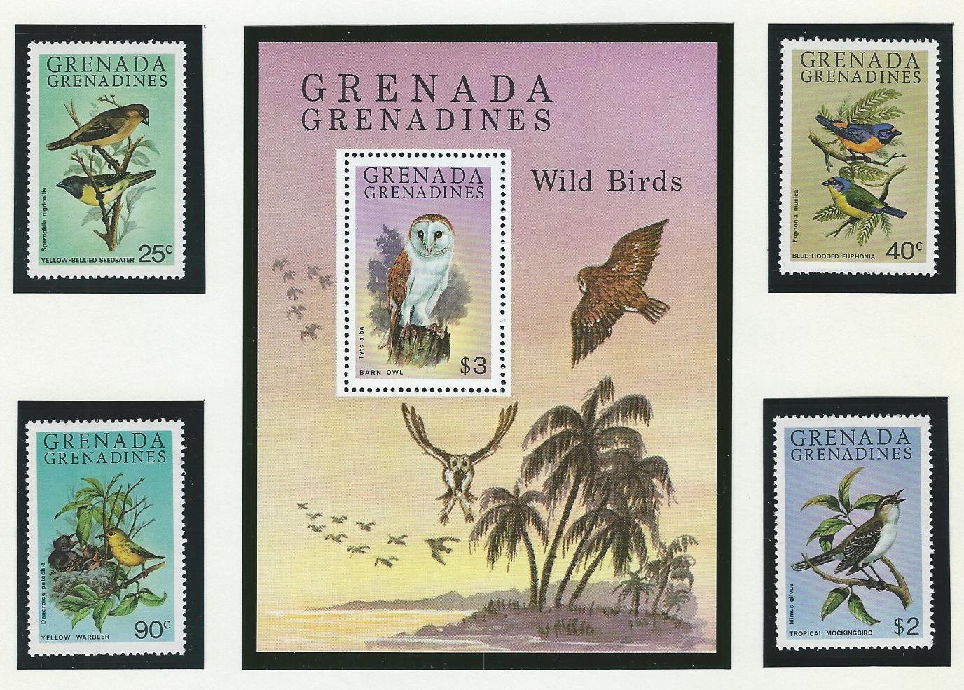 Grenada Grenadines bird set + souvenir sheet mnh sc 378-382 | Caribbean ...