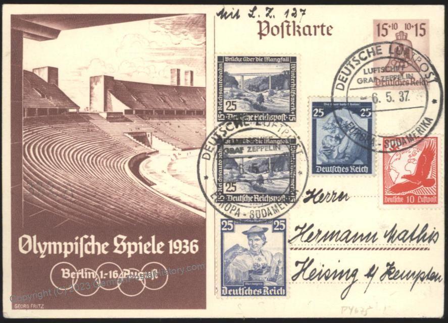 Germany 1937 Graf Zeppelin Si382D Mi589 Last Flight May 6 Hindenburg ...