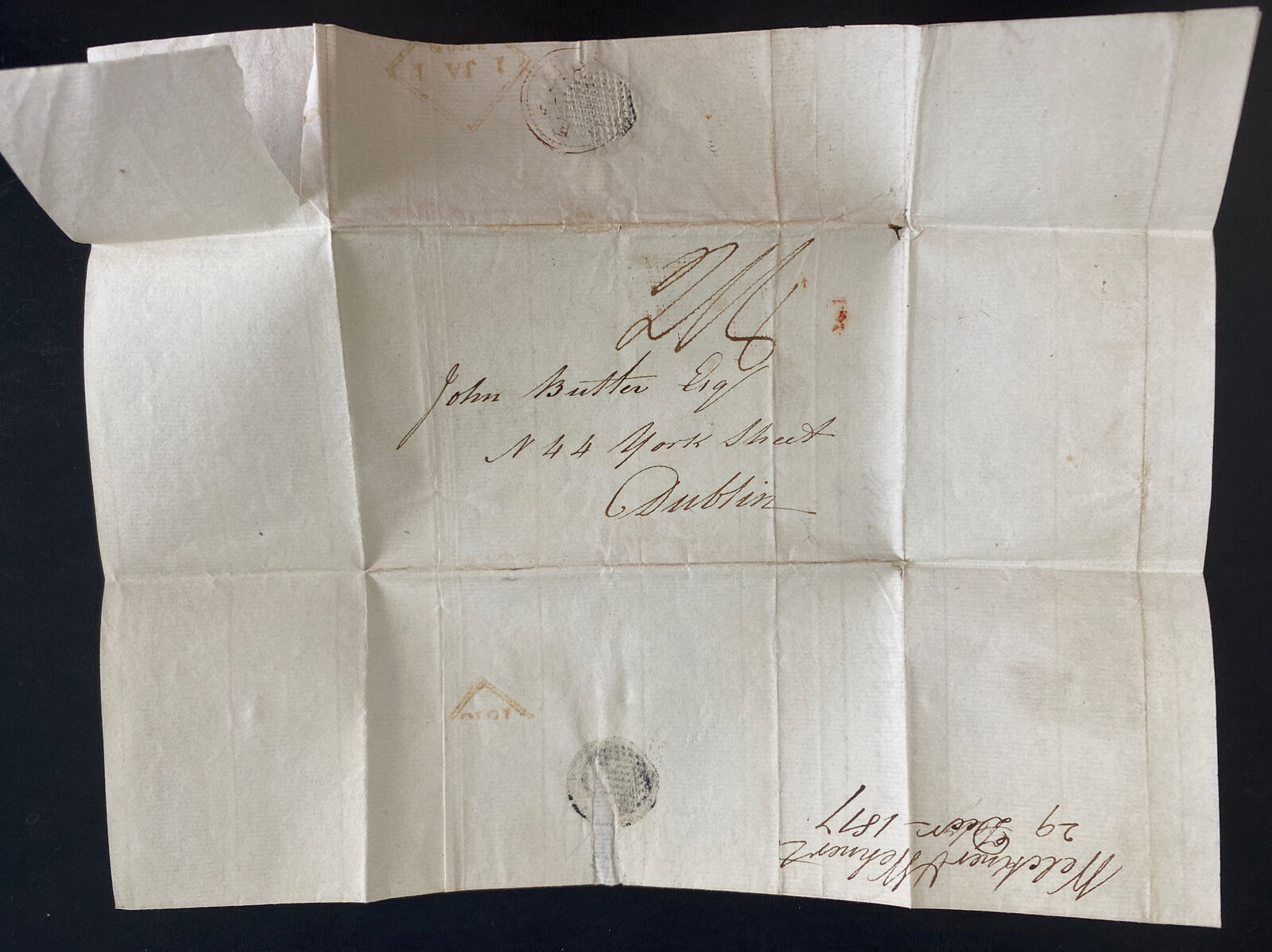1817 London England Letter Sheet Cover To Dublin Ireland Diamond Cancel ...