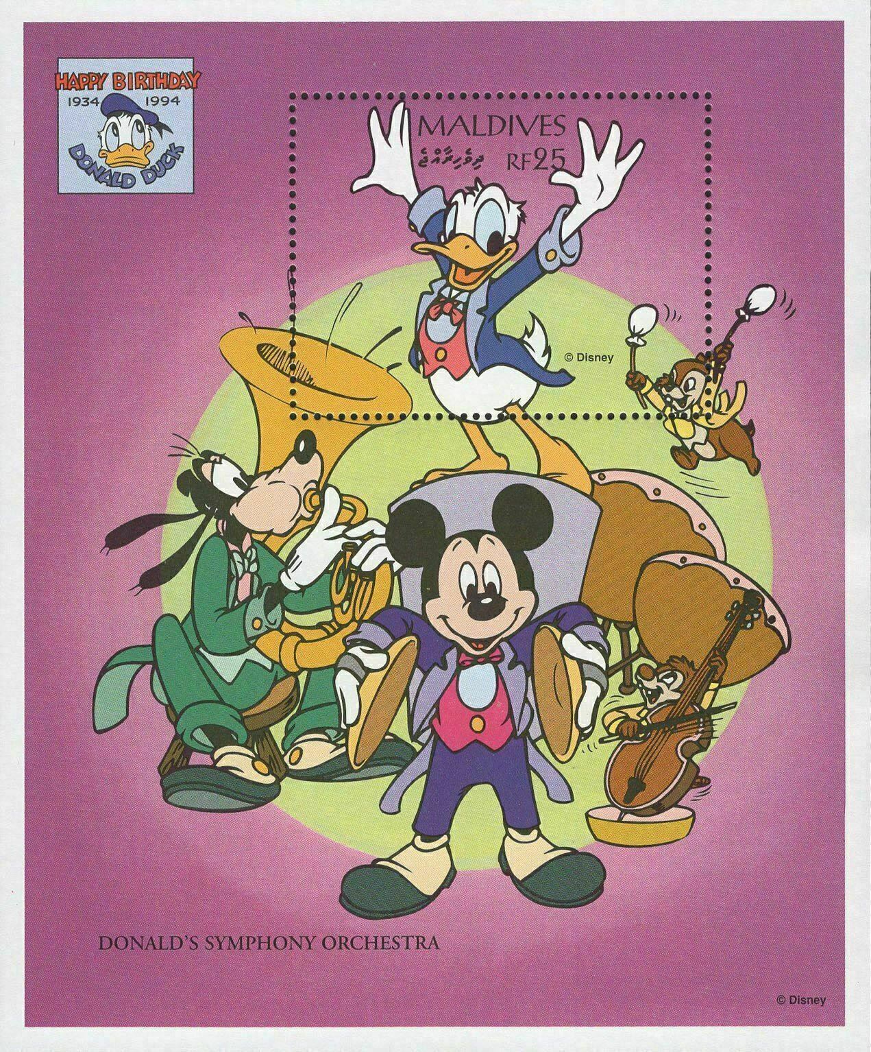 Donald Duck Stamp Symphony Orchestra Goofy Mickey Disney Souvenir Sheet ...