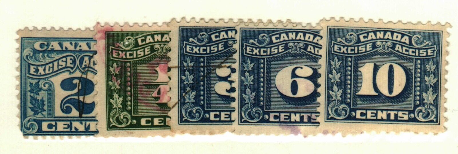 Canada Excise Tax stamp Van Dam #FX36, FX57, FX64, FX67 used, FX71 MNG ...