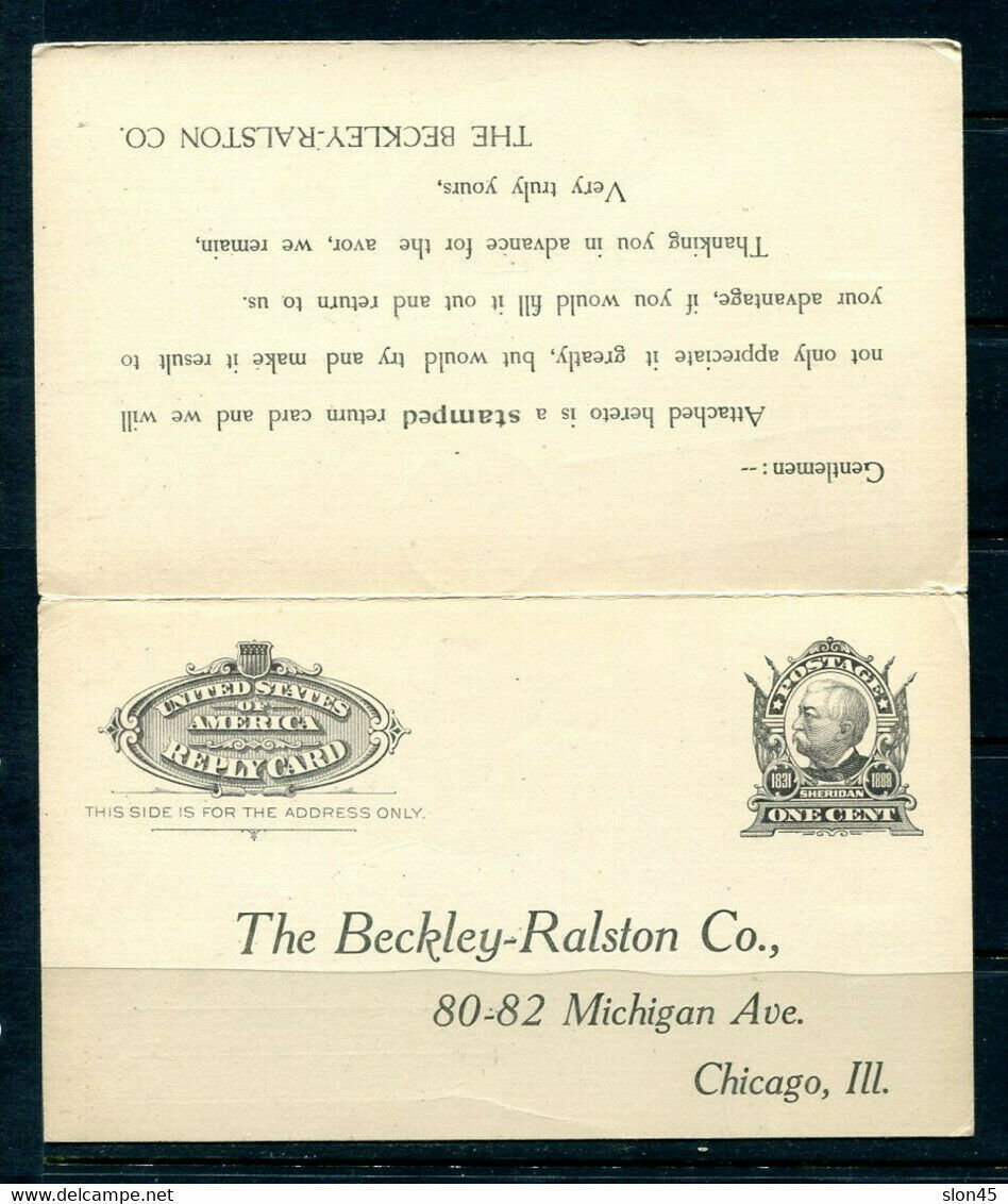 USA 1904 PSC Paid Reply Card Used Sc U44 1c+1c The Beckley-Ralston CO ...