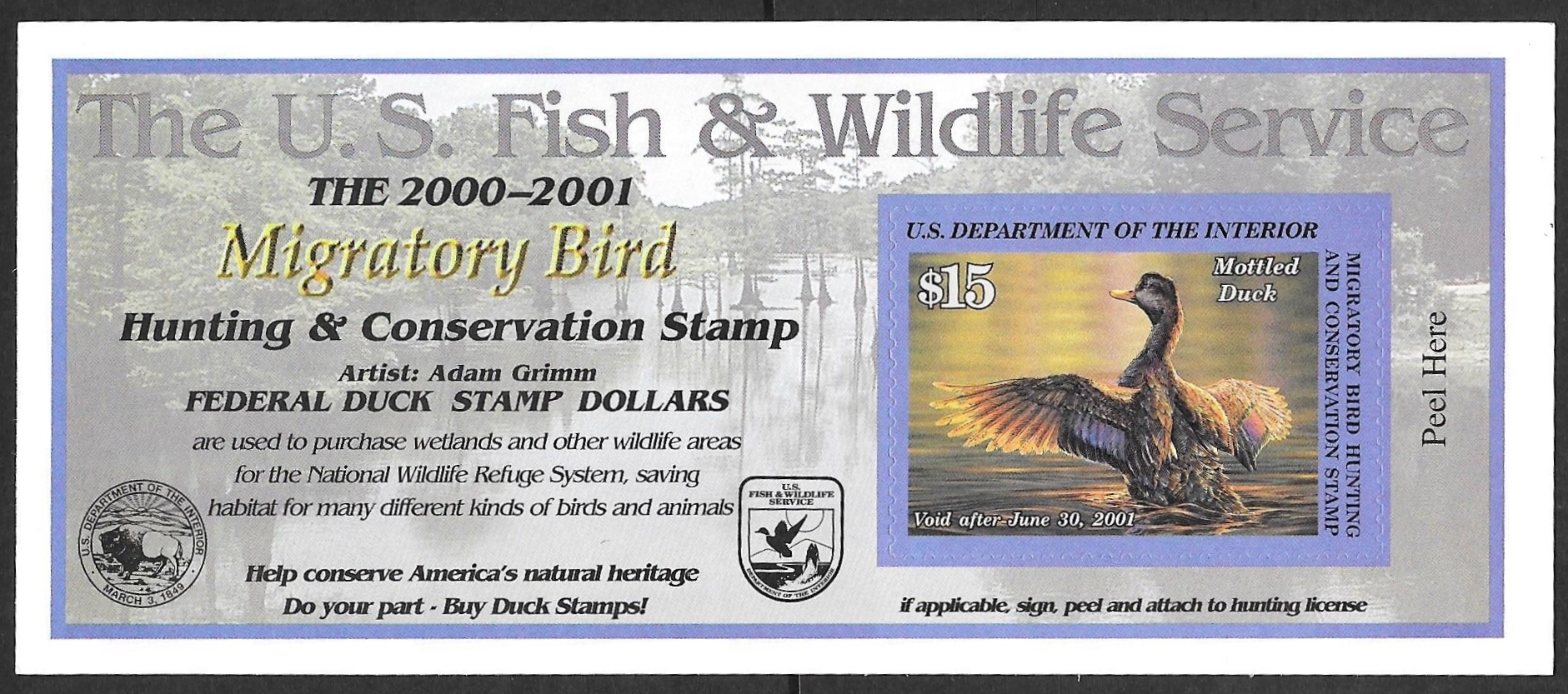 RW 67A $15 2000 SA Mottled Duck Stamp Mint OG NH OG VF | United States ...