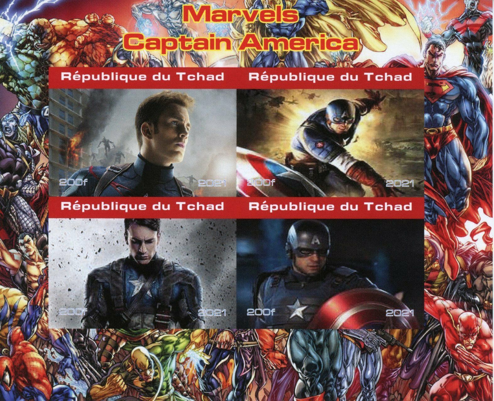 Marvel Superheroes Stamps Chad 2021 MNH Captain America Movies Film 4v ...