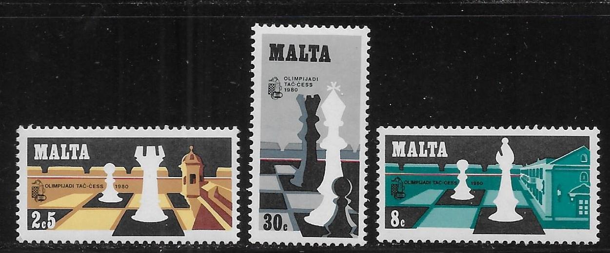 Malta 577-579 1980 Chess Olympiad set MNH | Europe - Malta, General Issue Stamp / HipStamp