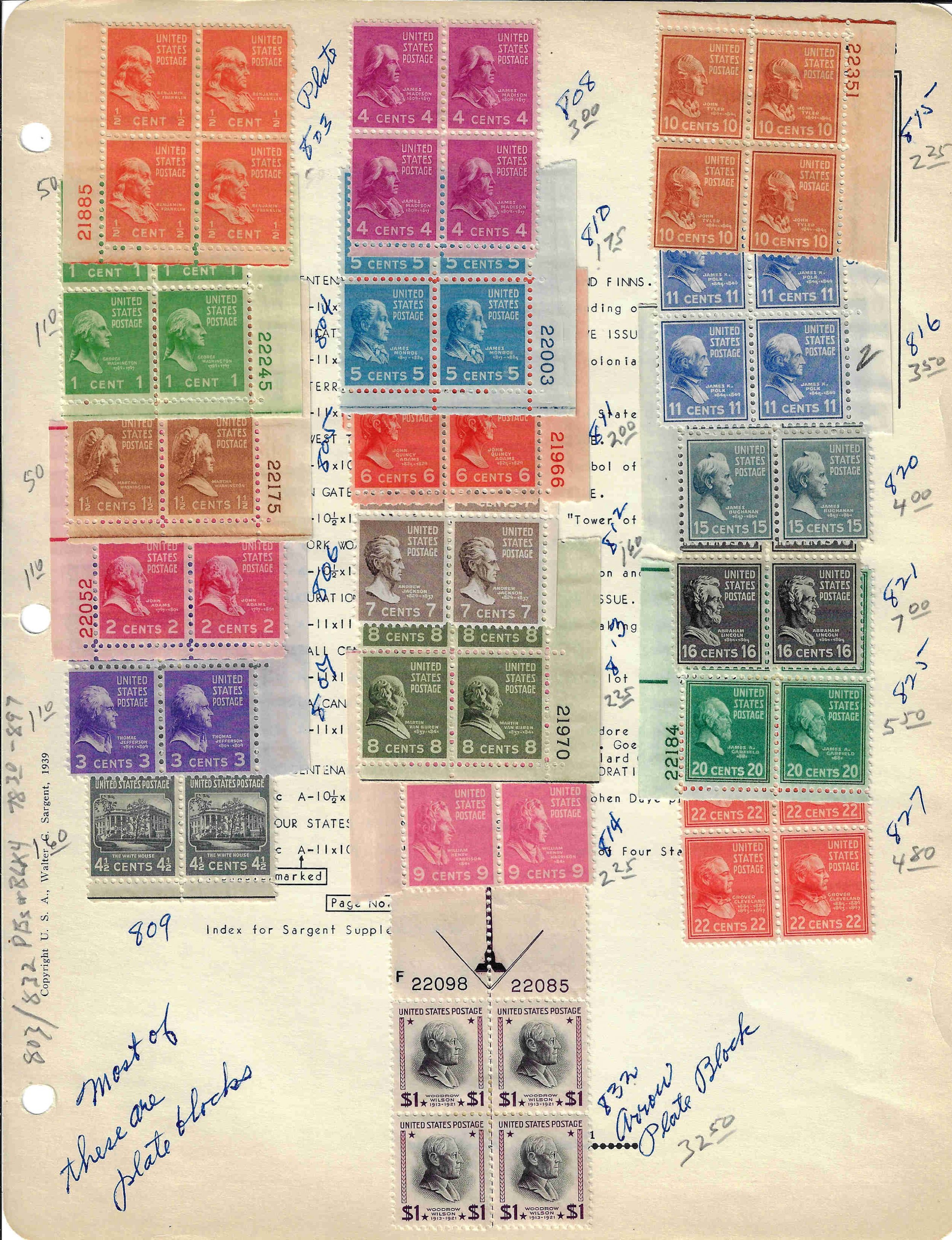 803/832 Mint,OG,HR... Plate Blocks and Blocks of 4... SCV $78.30 ...