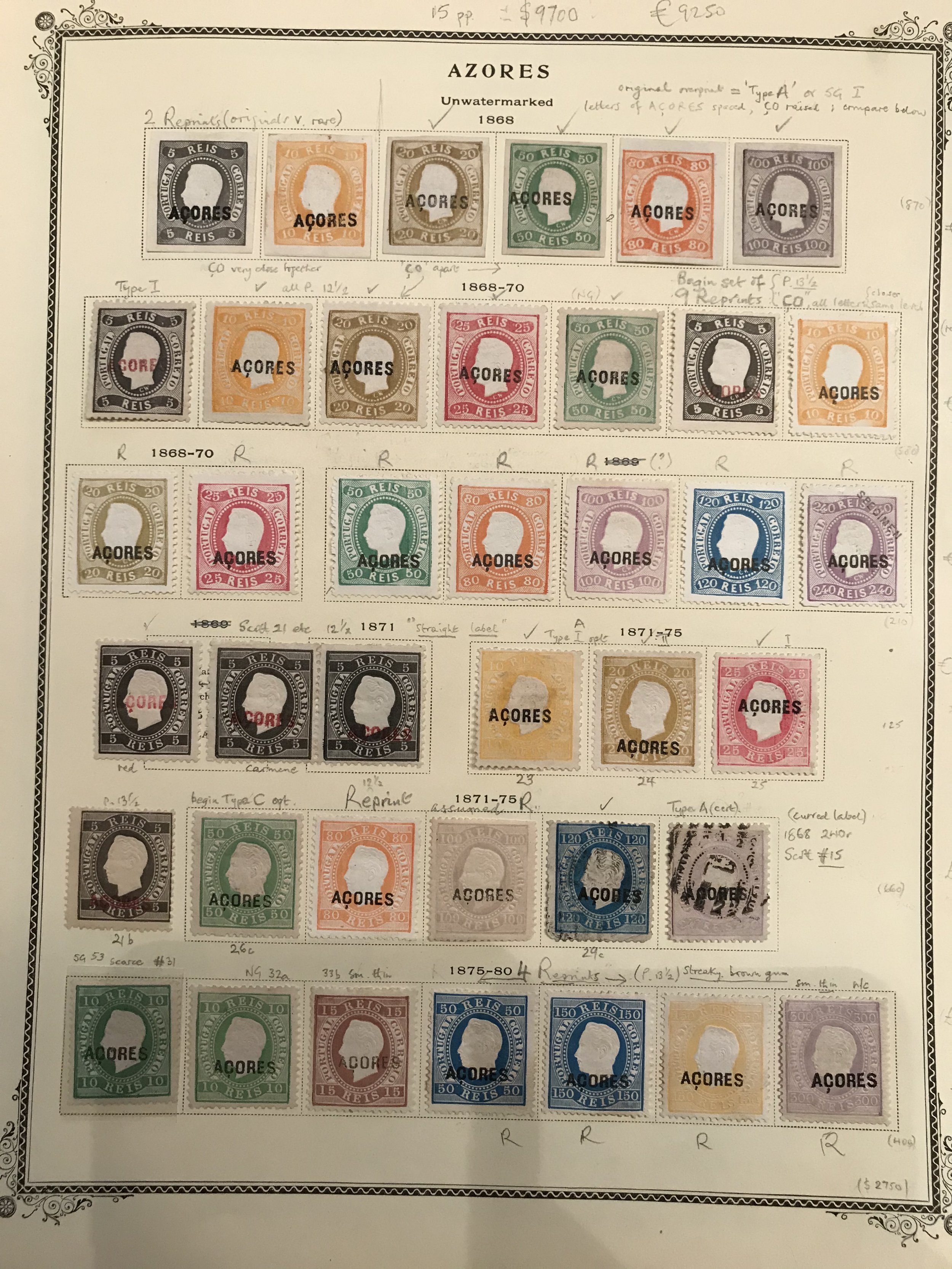 Amazing Azores Collection - 1868/1939 Mint / Used -- #15 with CERT. C ...