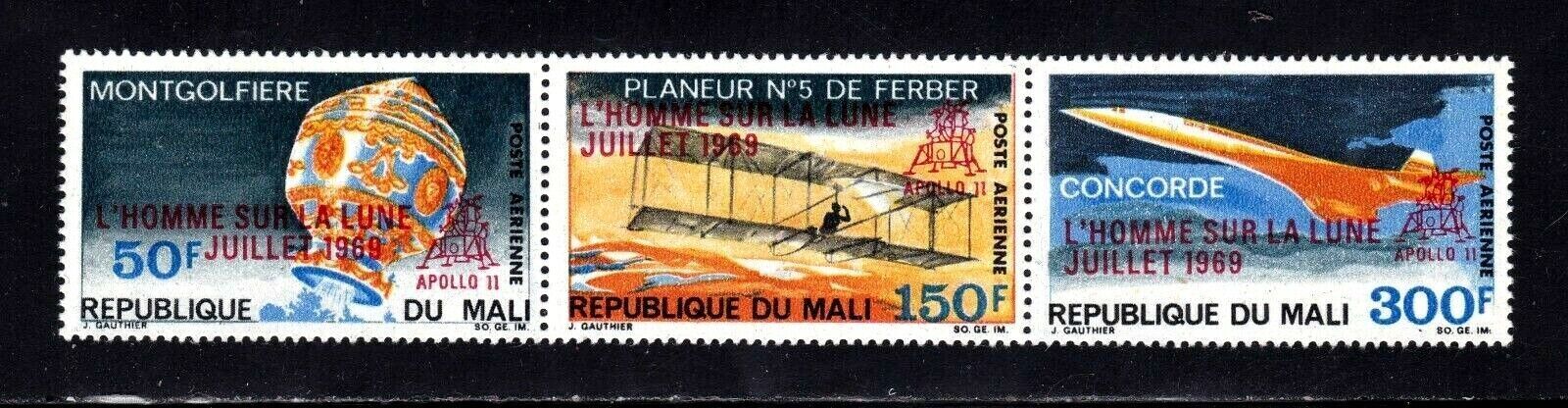Mali stamps #70a, strip of 3, MH OG, XF, topical, history of flight ...