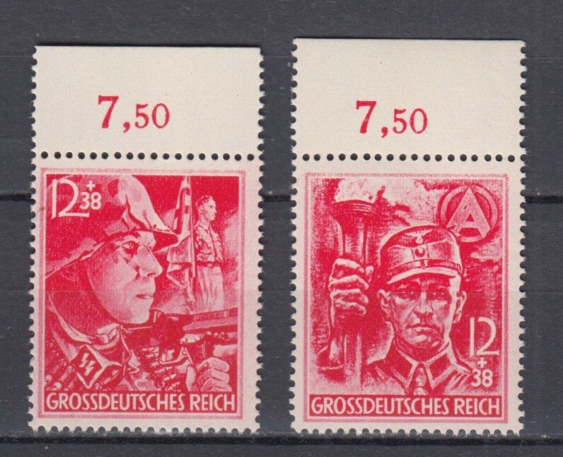 WWII Nazi Last Stamps Issued SS/SA Troops Full Set w/Borders Mi 909/910 ...