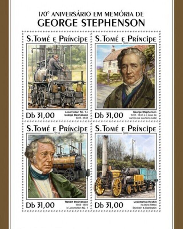 St Thomas - 2018 George Stephenson - 4 Stamp Sheet - ST18318a ...