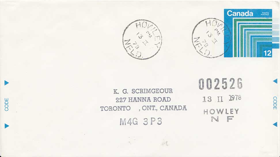 Canada 12c Frames Envelope 1978 Howley, Nfld. and 002526 Howley, NF to ...