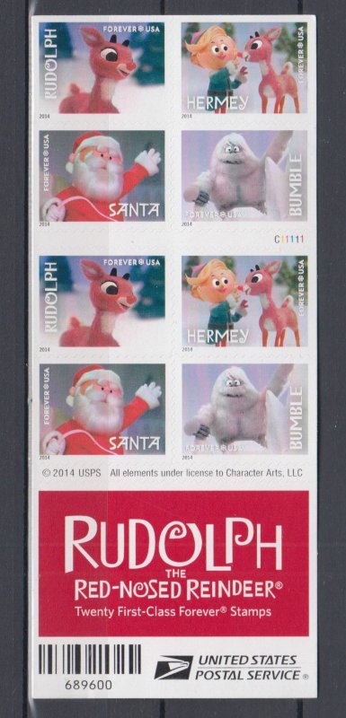 (A) USA #4949b Rudolph Red-Noised forever booklet of 20 stamps MNH ...