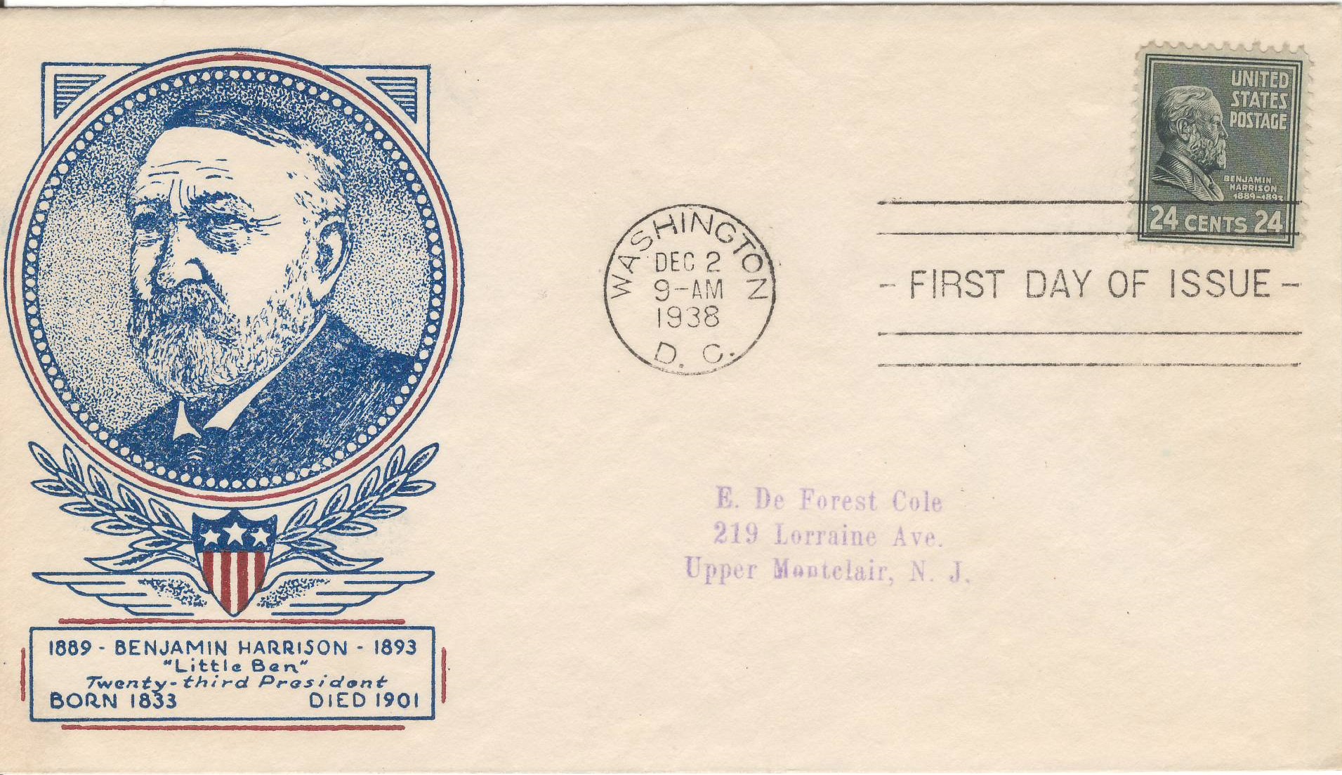 828: Benjamin Harrison, Washington Stamp Exchange, Addressed | United ...