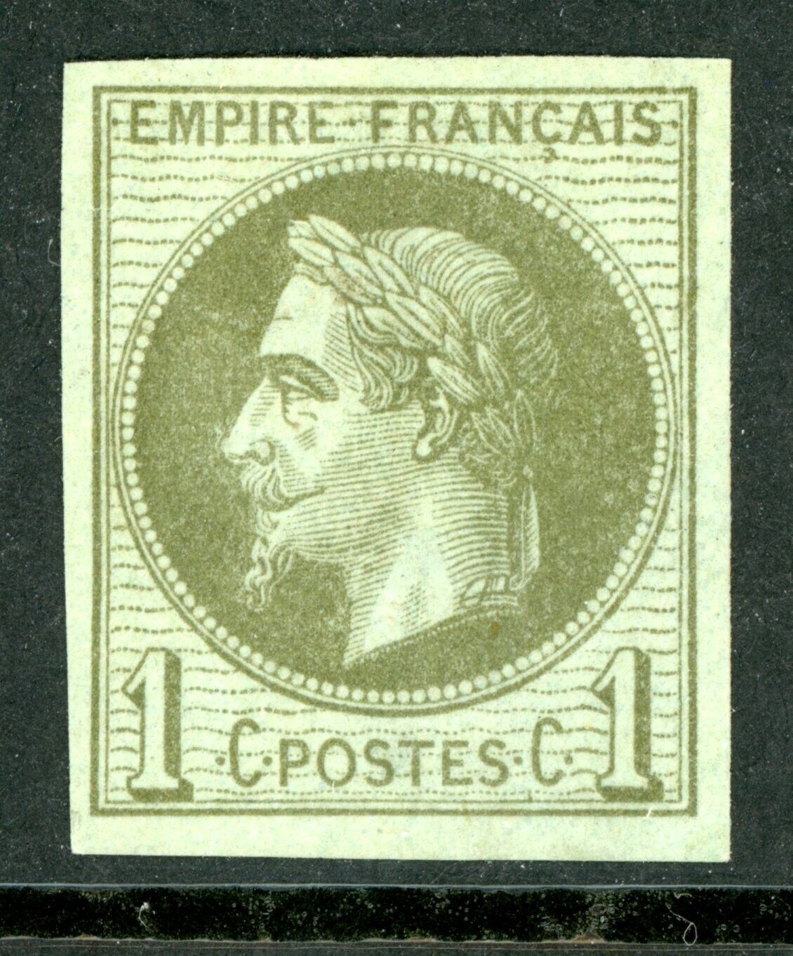 France 1872 Colony General Issues 1¢ Olive Green Imperf Sc #7 Mint L81 ...