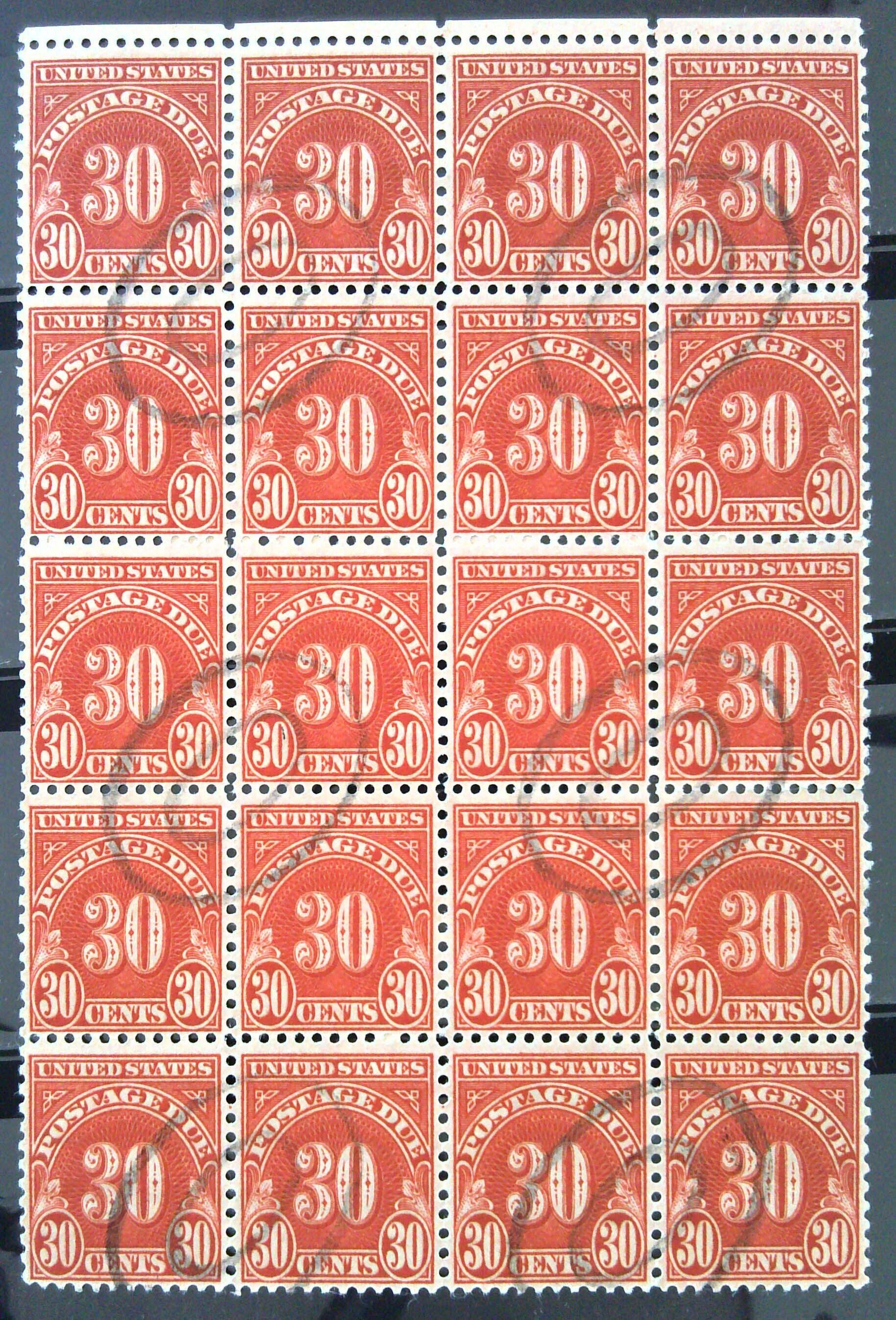Scott #J85 - 30c Dull Carmine - Postage Due - Block of 20 - Used - 1931 ...