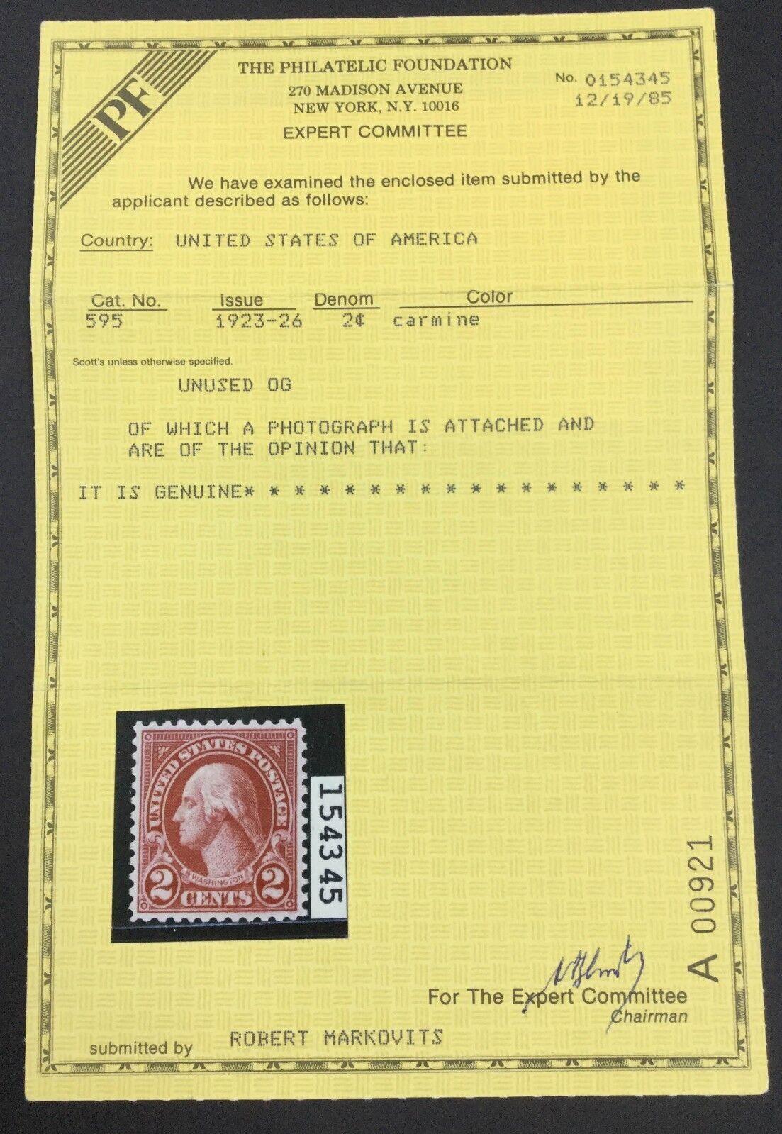 US Stamps #595 Mint OG NH XF PF Cert LOT #76382 | United States ...