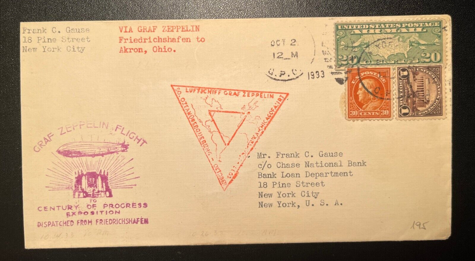 1933 USA Airmail LZ 127 Graf Zeppelin Cover New York NY Round Trip ...