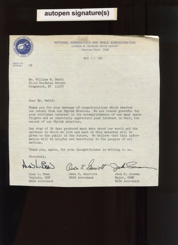 3 Astronaut Signed Letters on Nasa Stationary & Several More Nice Items ...