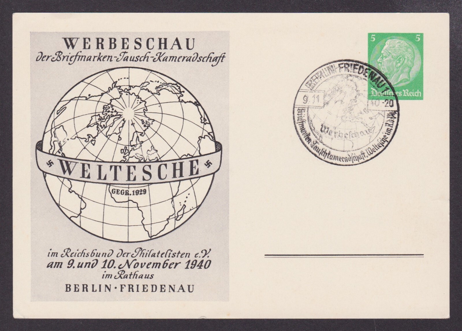 GERMANY 1940, Pre-stamped postcard Werbeschau Berlin-Friedenau ...