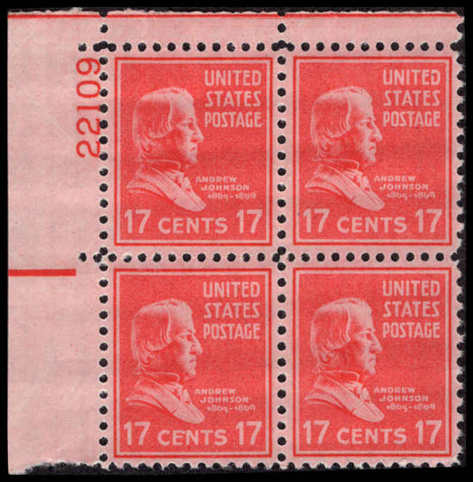 US #822 Johnson MNH UL Plate Block #22109 | United States, General ...