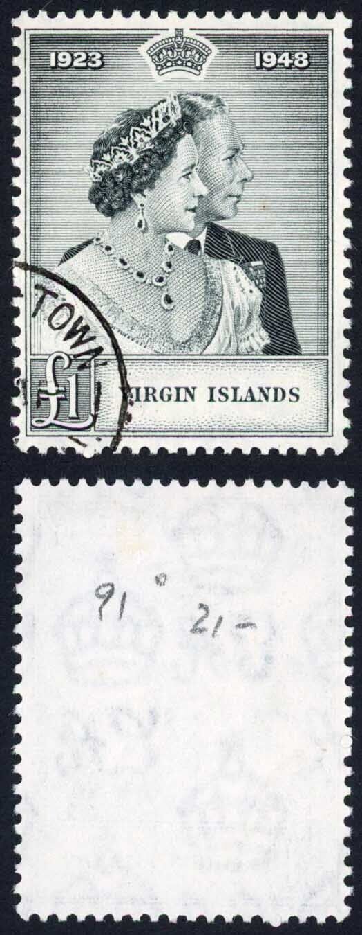 Virgin Islands 1949 SG.125 1 pound Royal Silver Wedding VFU cat 25 ...
