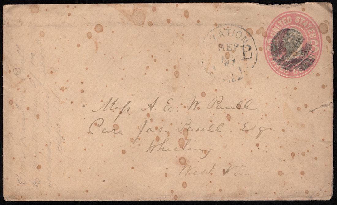 US #U58 Full Cover with fancy cancel and date stamp, toing spots, nice ...