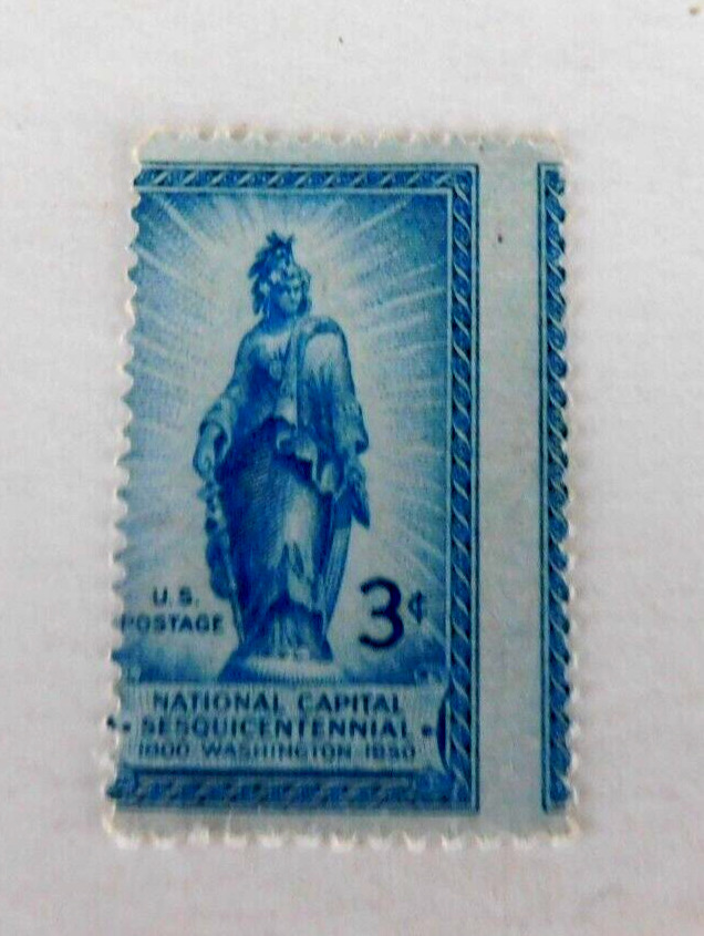 US #989 Statue of Freedom, Badly off center, 3 cent, 1950, Nice for EFO ...