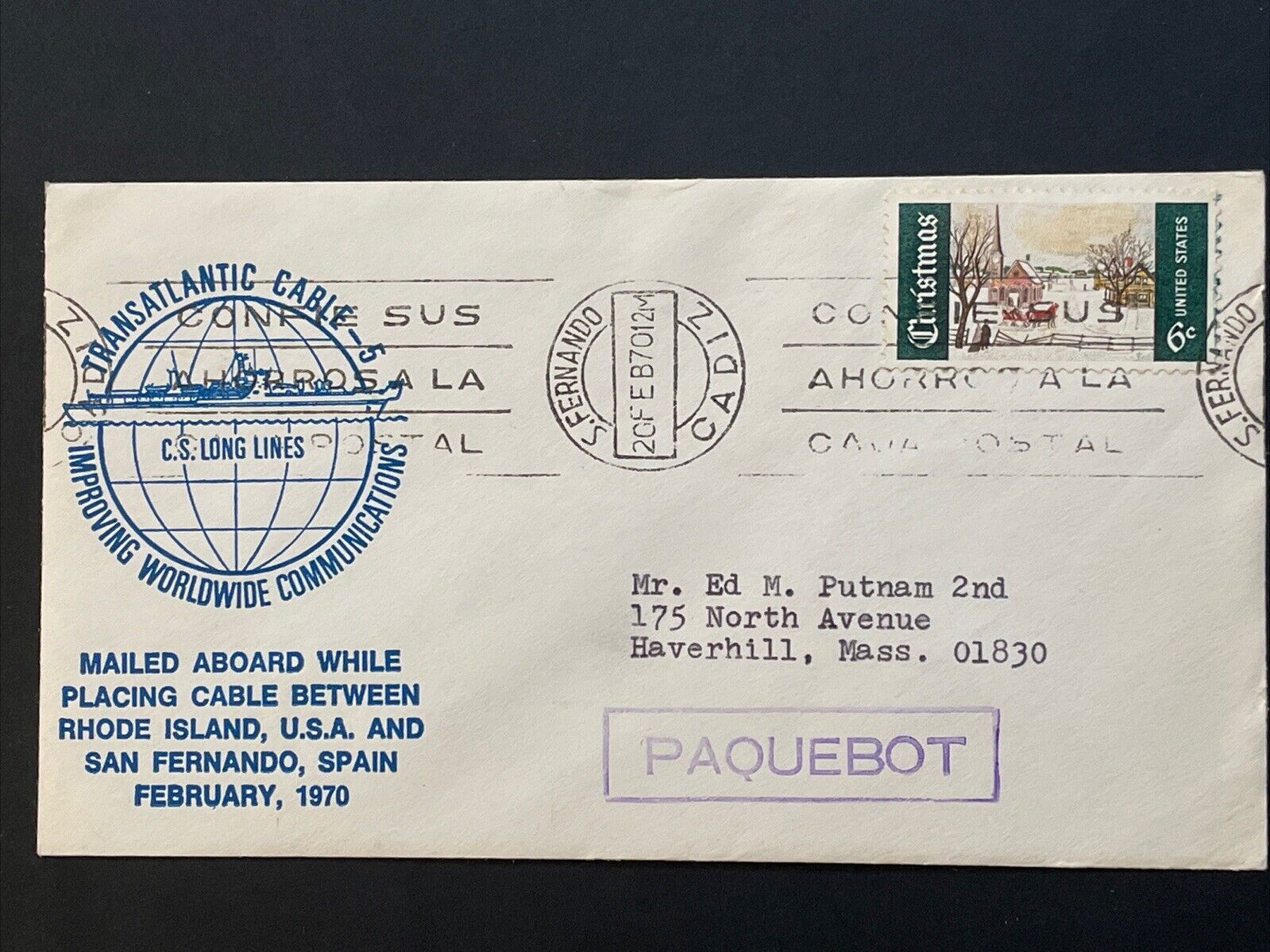 1970 CS Long Lines Transatlantic Cable 5 Paquebot Cover | United States ...
